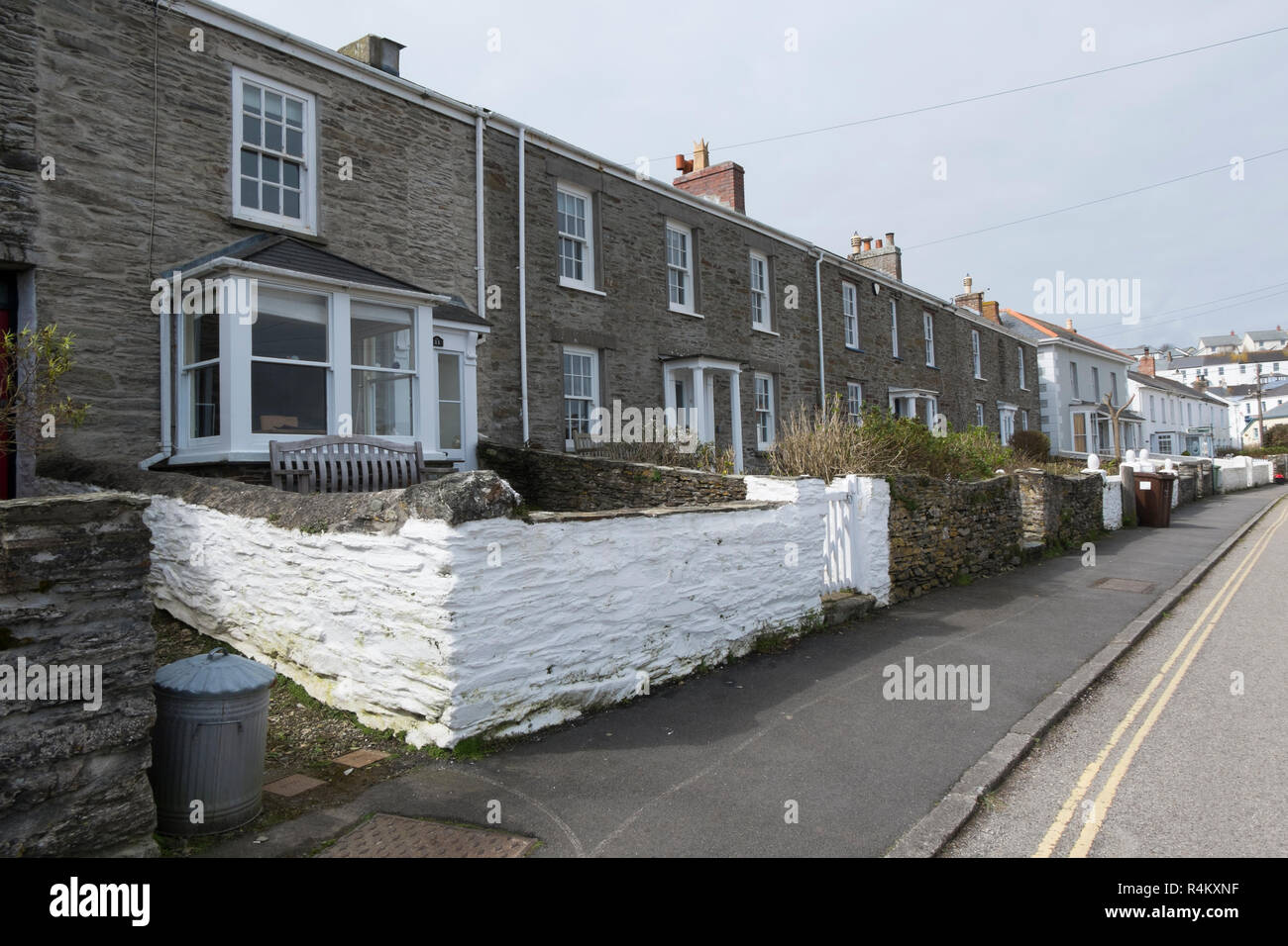 Traditional stone built houses in Portscatho on the south coast of ...