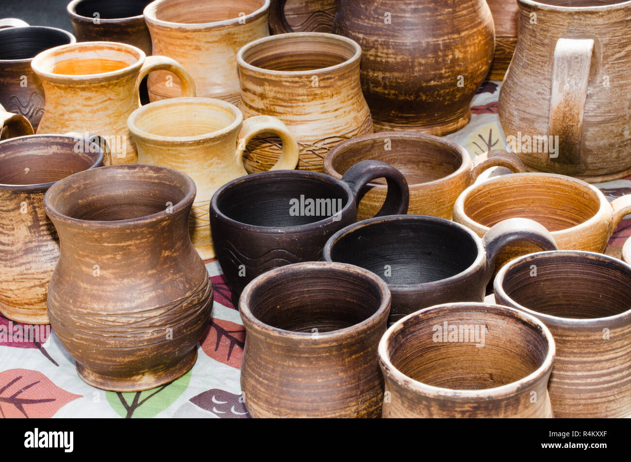Empty Pottery Crockery in Rustic Style Stock Photo - Alamy