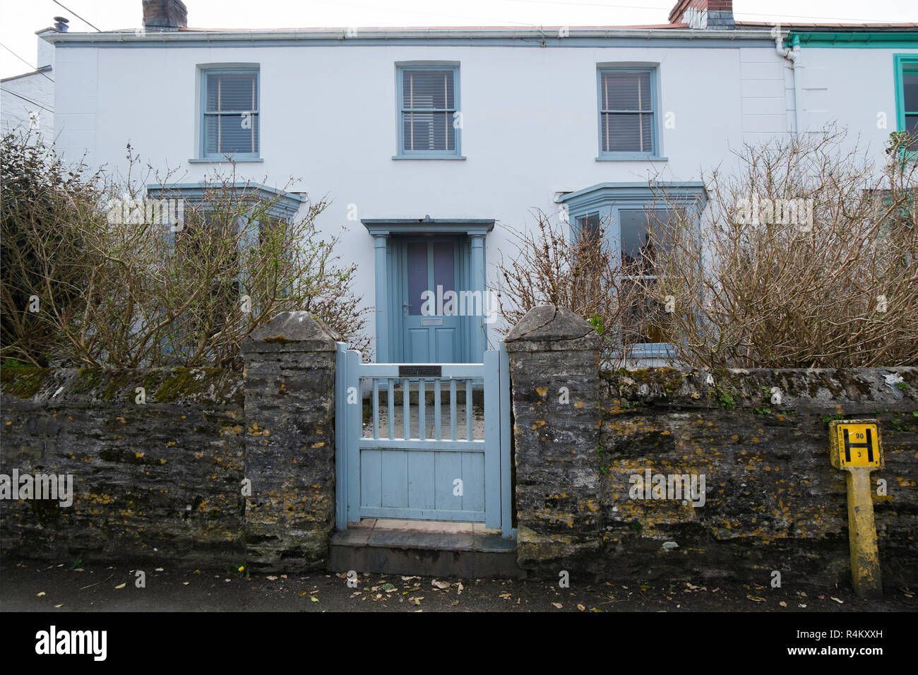 Traditional stone built houses in Portscatho on the south coast of ...