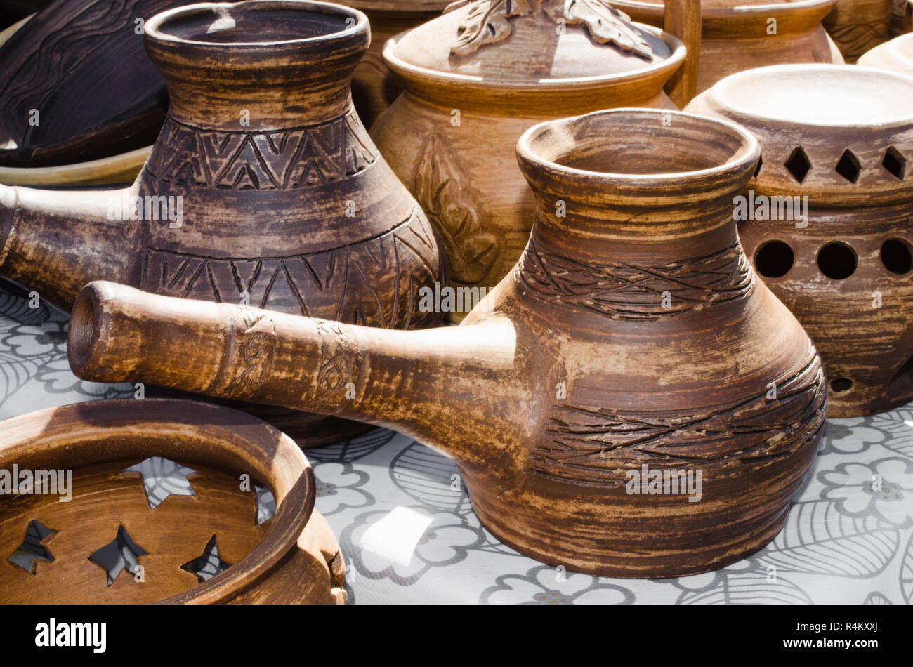 Empty Pottery Crockery in Rustic Style Stock Photo - Alamy