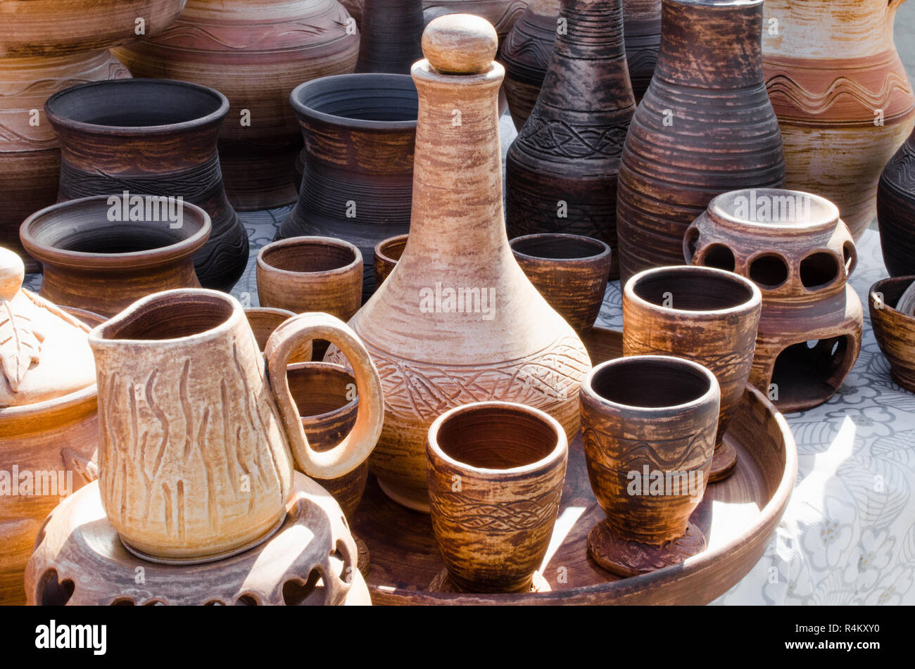 Empty Pottery Crockery in Rustic Style Stock Photo - Alamy