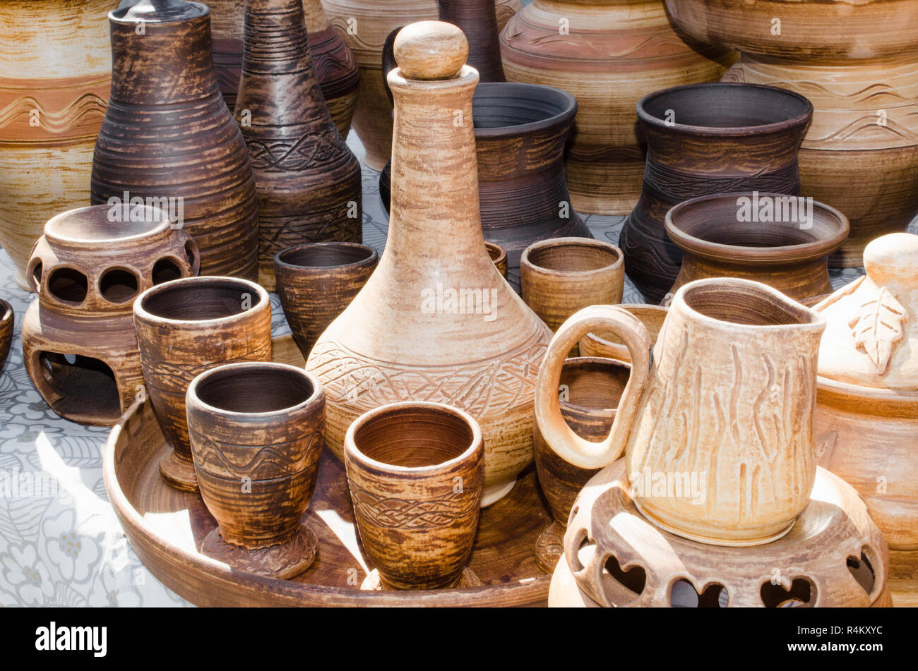 Empty Pottery Crockery in Rustic Style Stock Photo - Alamy