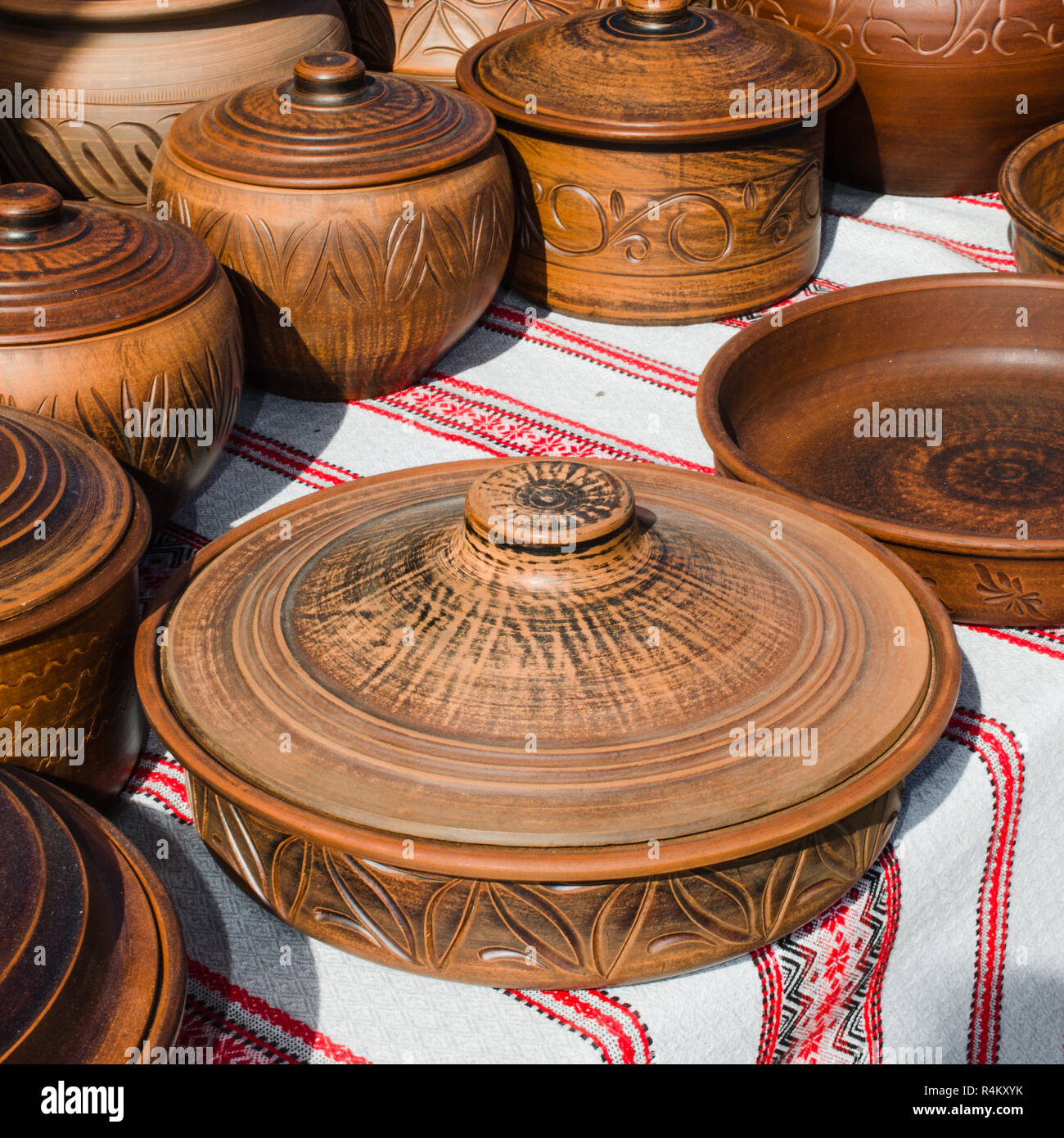 Empty Pottery Crockery in Rustic Style Stock Photo - Alamy