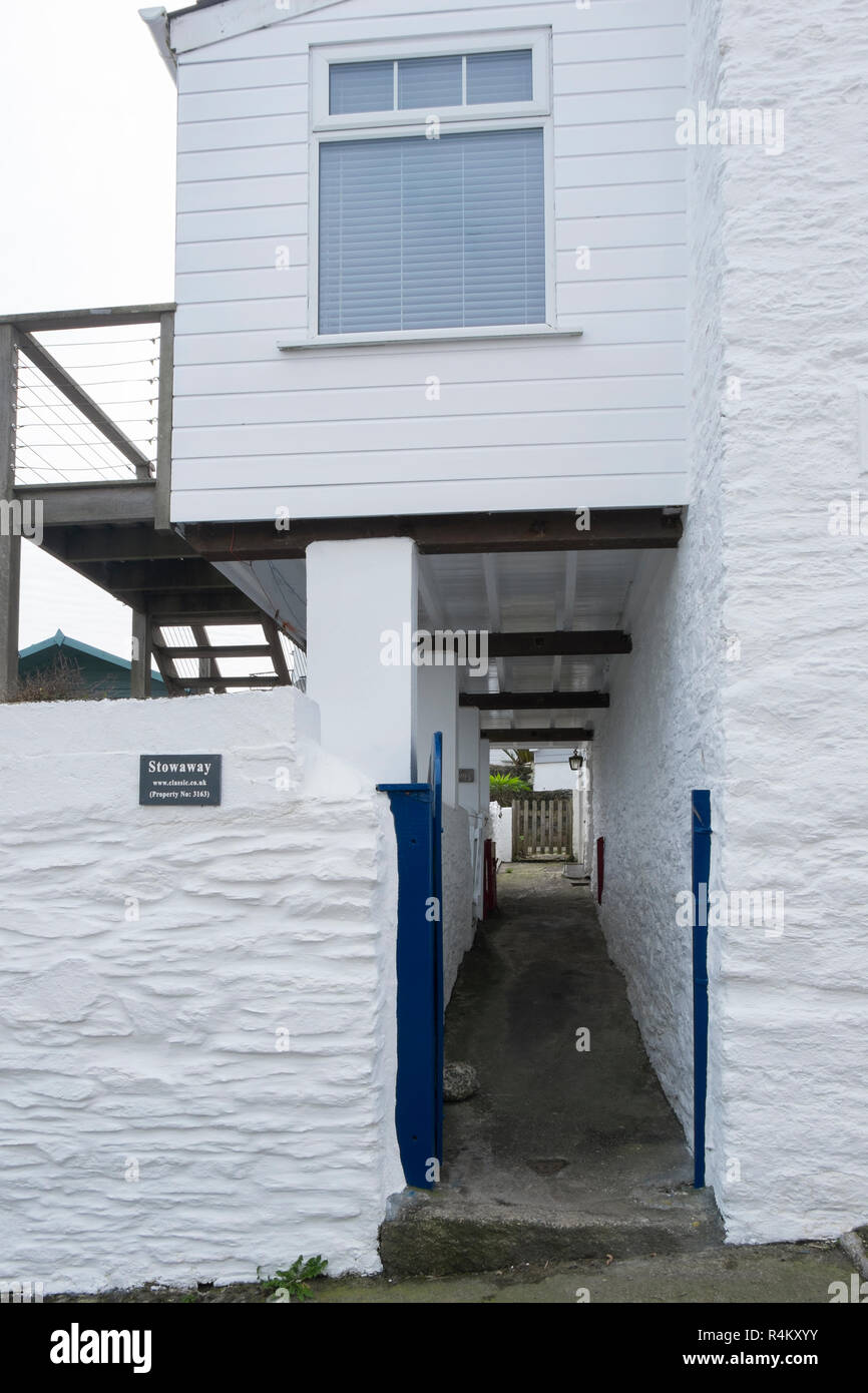 Traditional stone built houses in Portscatho on the south coast of ...