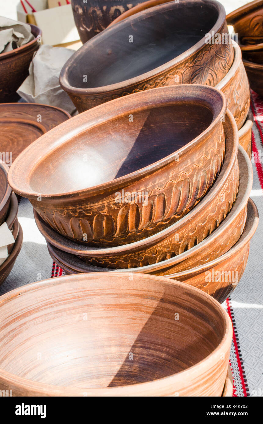Empty Pottery Crockery in Rustic Style Stock Photo - Alamy