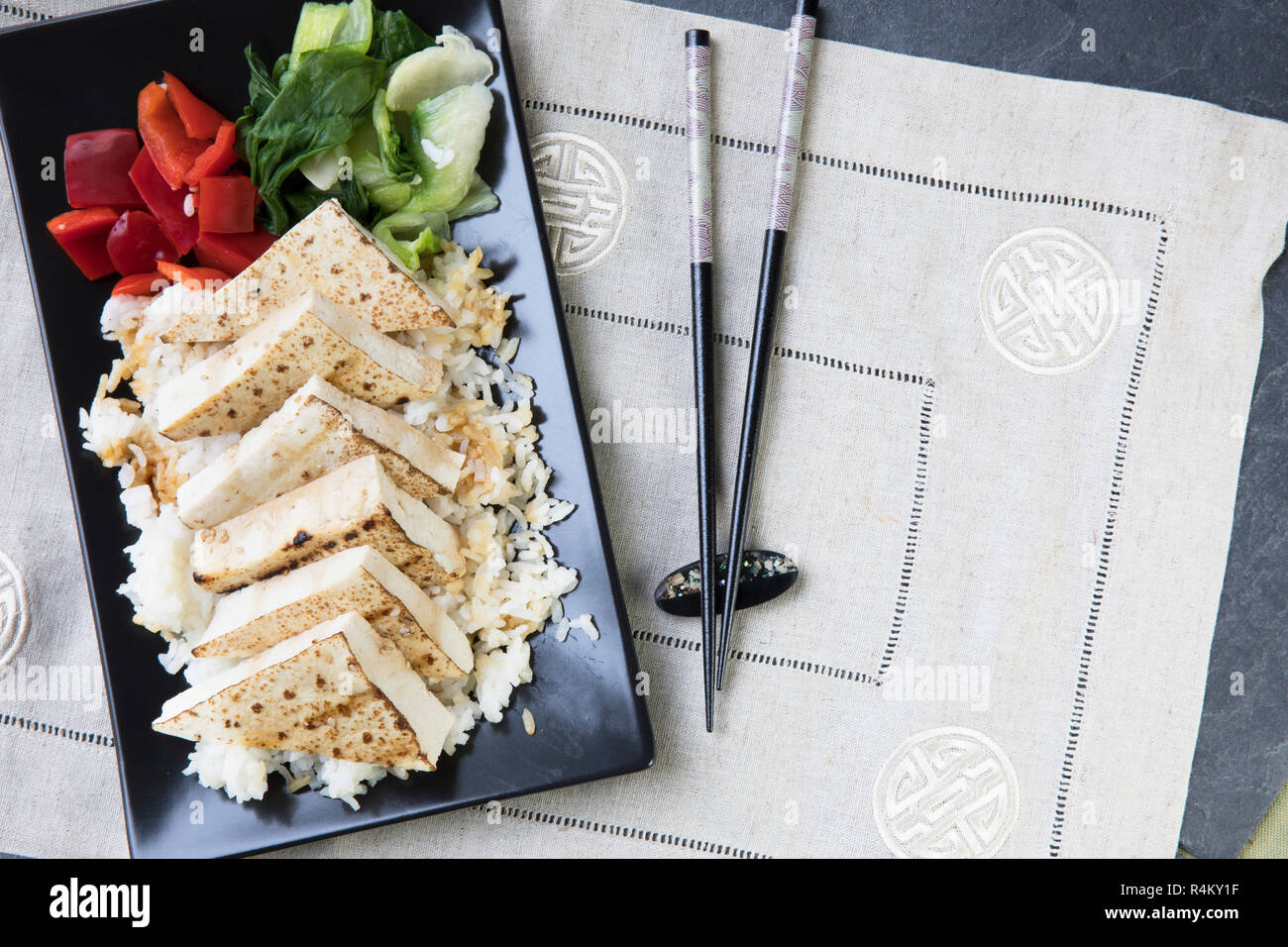 Grilled Tofu Dinner Flat Lay Stock Photo - Alamy