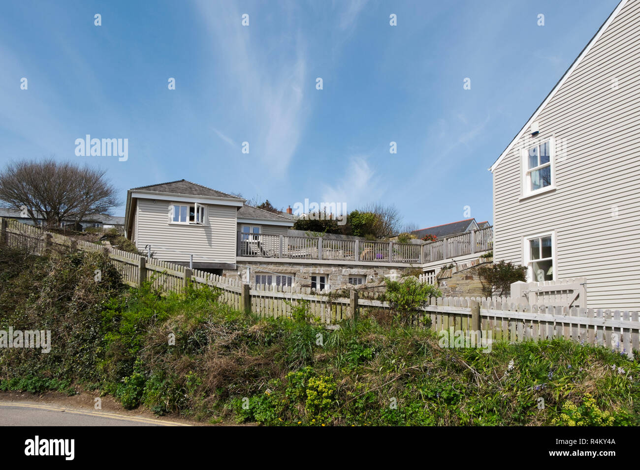 Traditional stone built houses in Portscatho on the south coast of ...