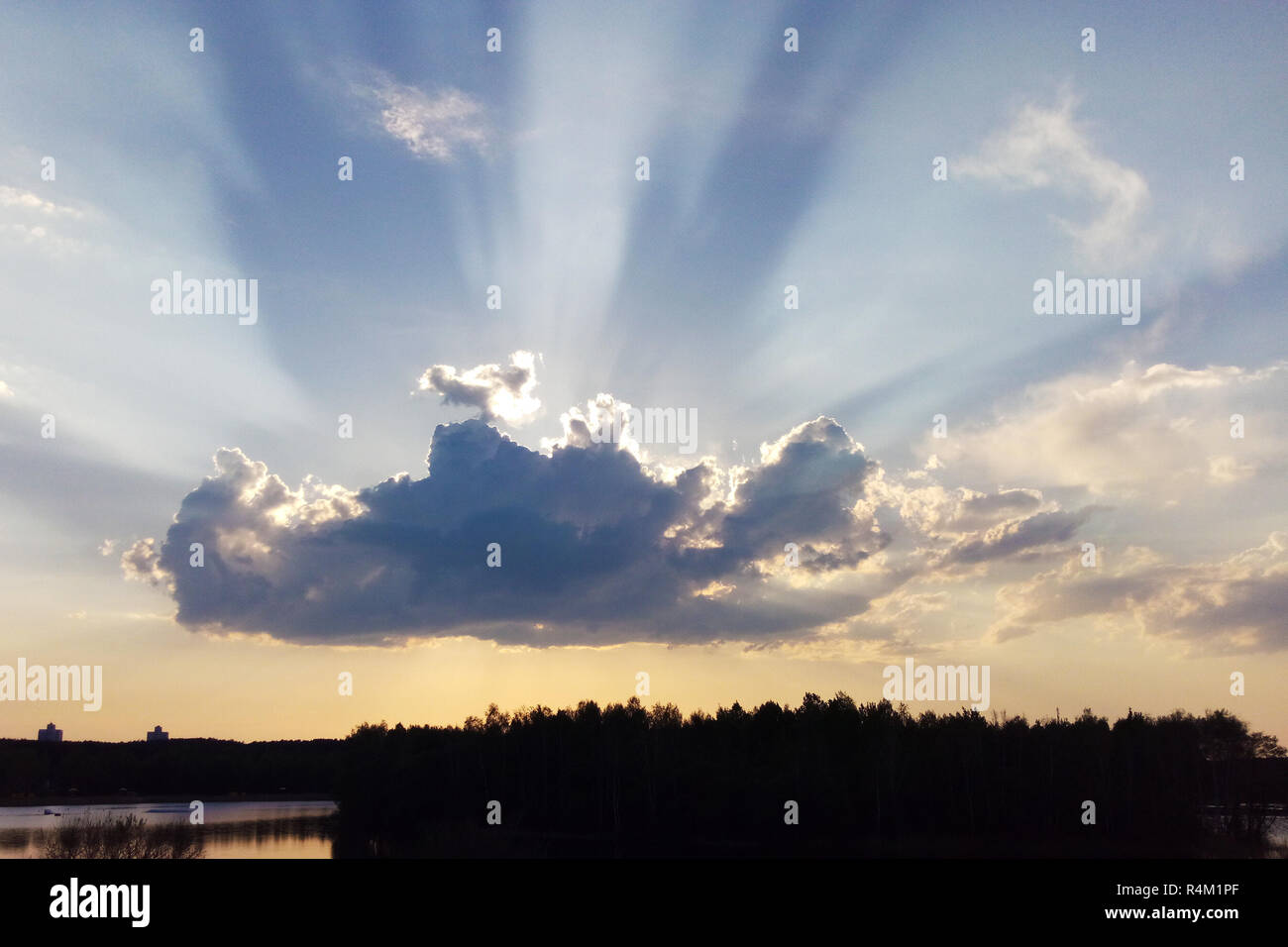 The clouds cover the sun. The beautiful sky with clouds and sun light ...