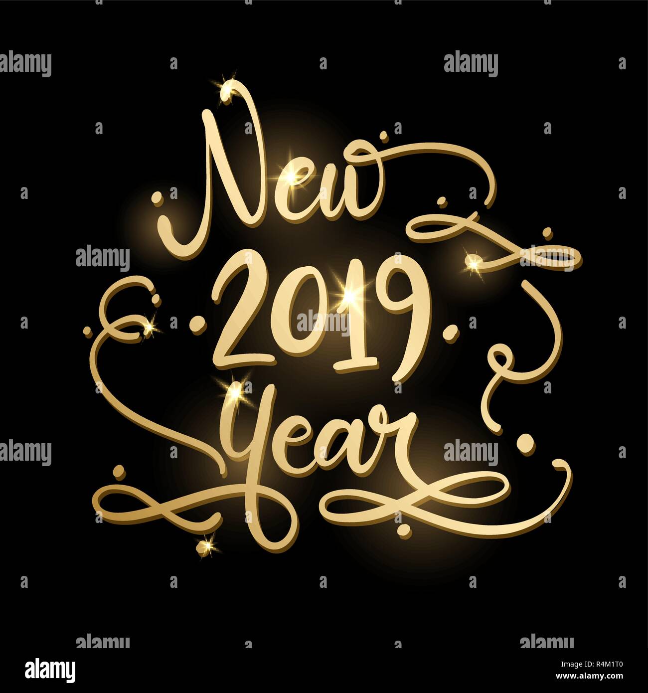 Golden sign Happy New 2019 Year Holiday Vector Illustration. Shiny Gold ...