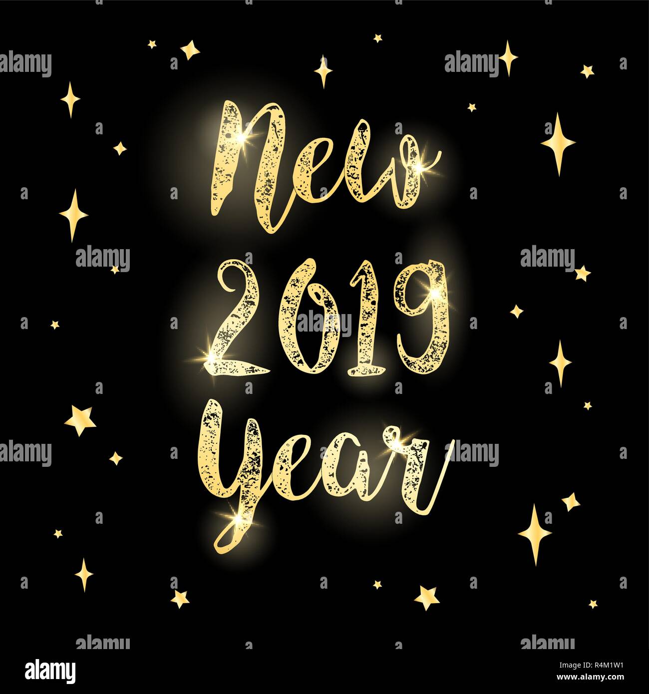 Golden sign Happy New 2019 Year Holiday Vector Illustration. Shiny Gold ...