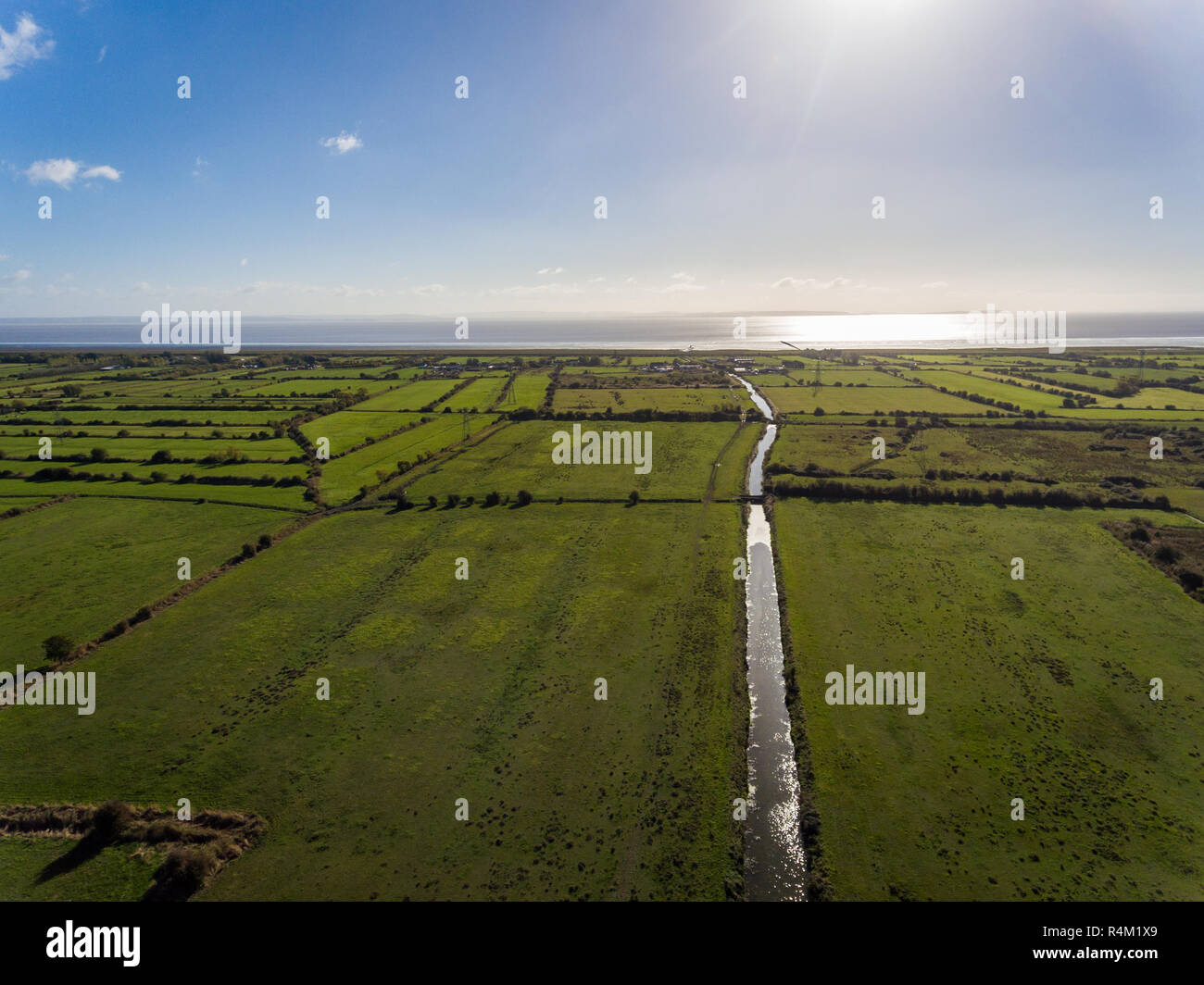 Aerial view of hendre lake in St Mellons Town in Cardiff, Wales UK ...