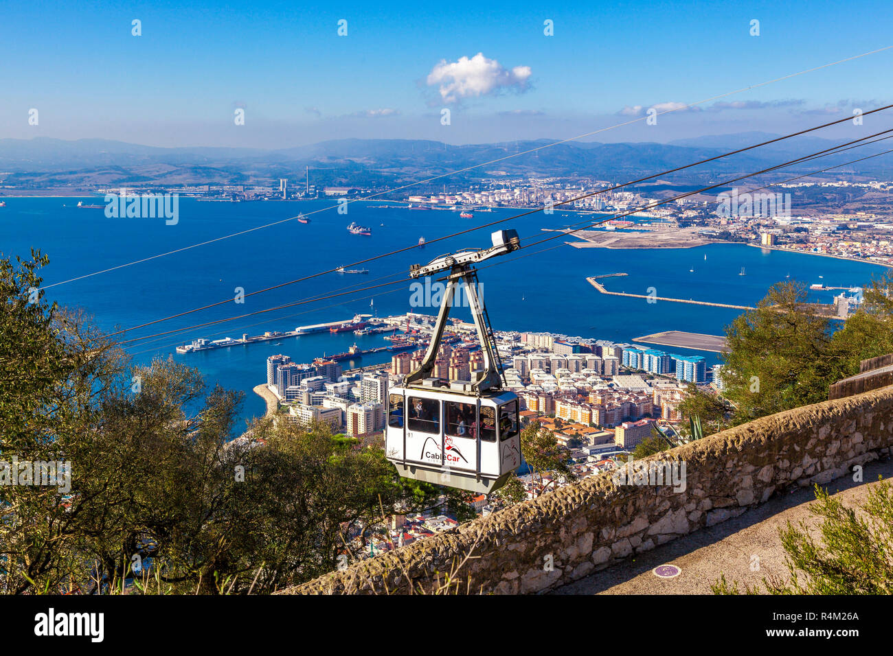 GIBRALTAR - NOVEMBER 16 2017: Arrival of the cable car that connects ...