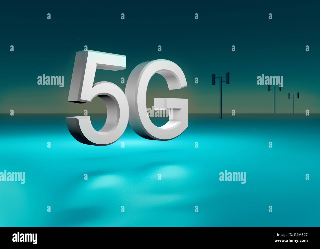 5G letters of wireless network in 3D rendering in blue scene Stock ...