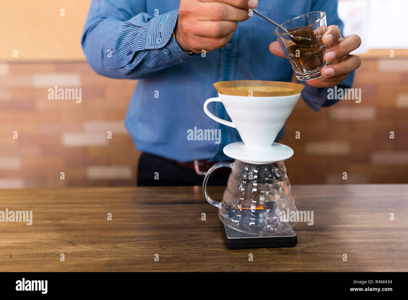 Barista making of hand drip coffee Stock Photo - Alamy
