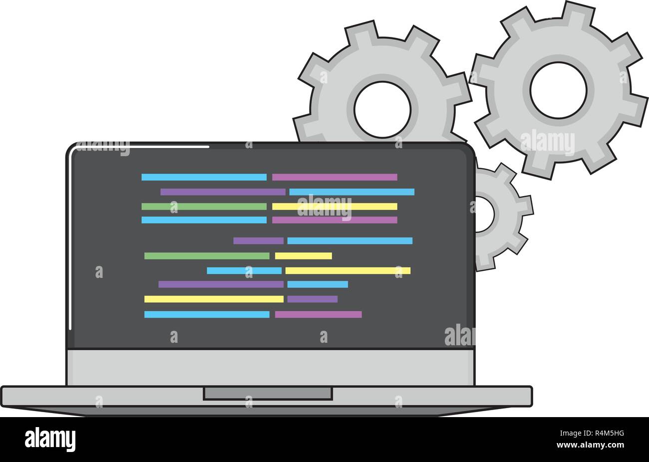 technology laptop with gears support cartoon vector illustration ...