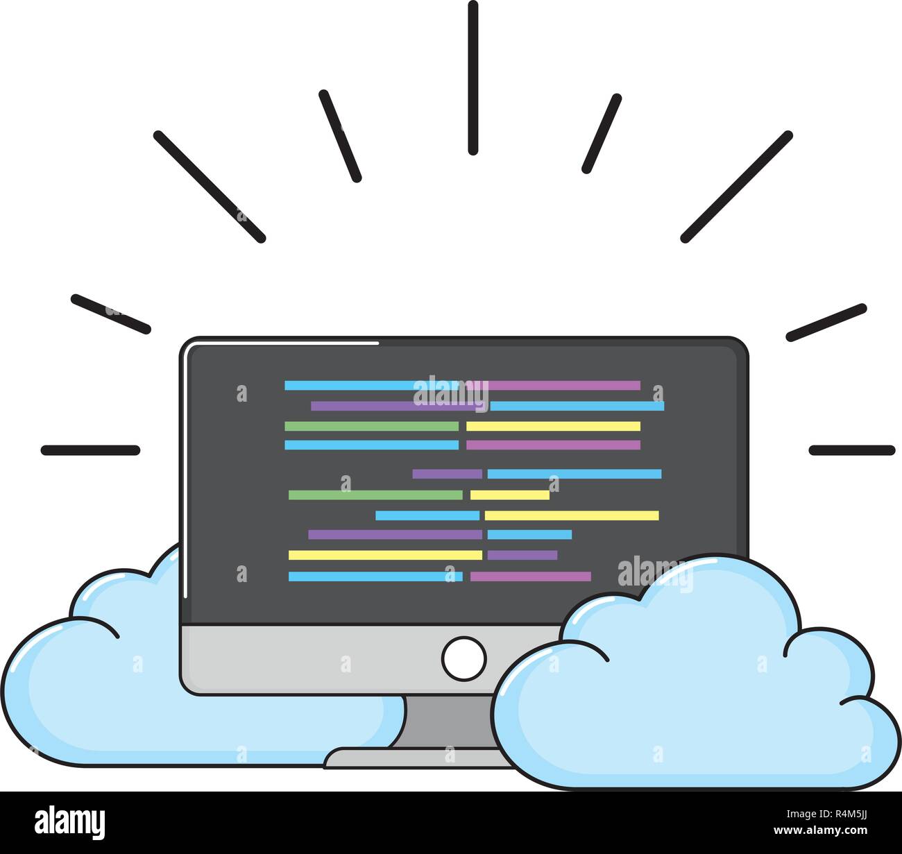 technology computing screen between clouds cartoon vector illustration ...