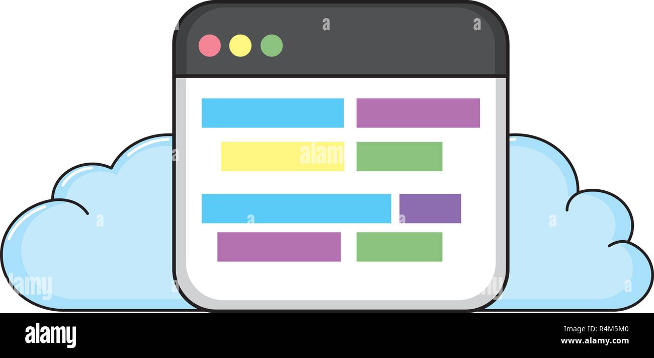 technology computing window in front clouds cartoon vector illustration ...