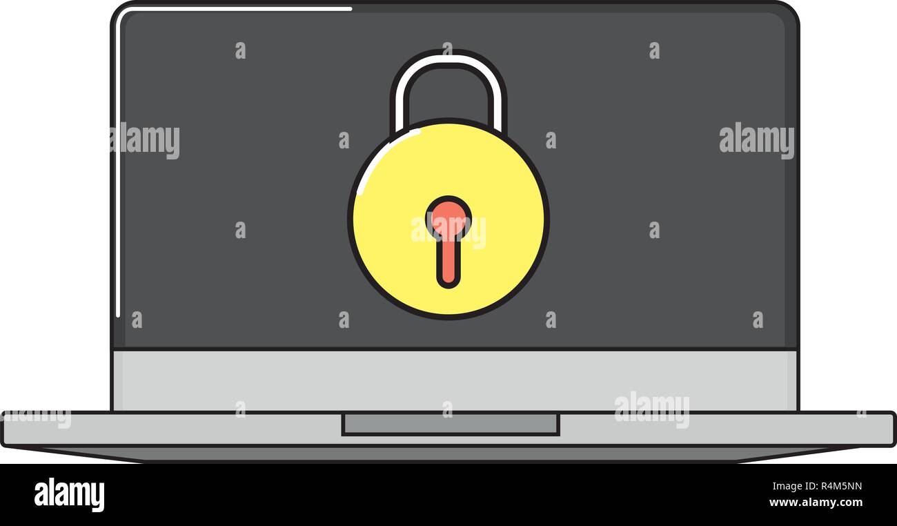 technology laptop with padlock security support cartoon vector ...