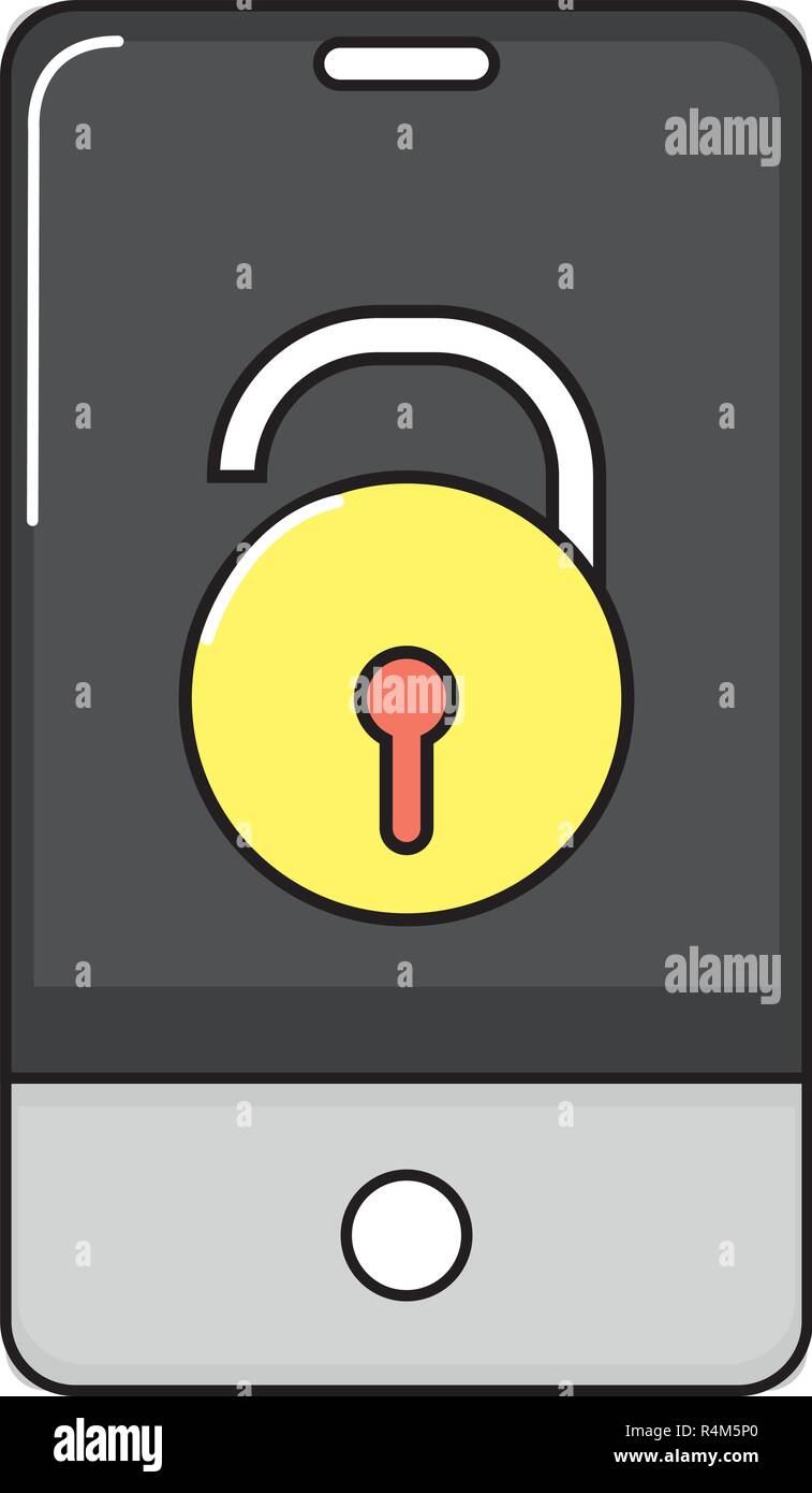 technology smartphone with security padlock icon cartoon vector ...