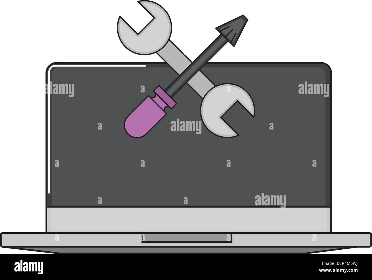 technology laptop with support tools cartoon vector illustration ...