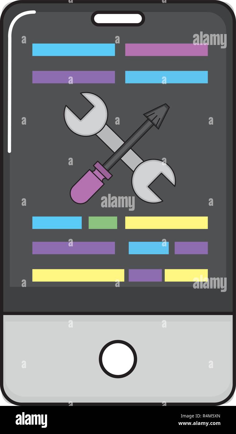 technology smartphone with support tools cartoon vector illustration ...