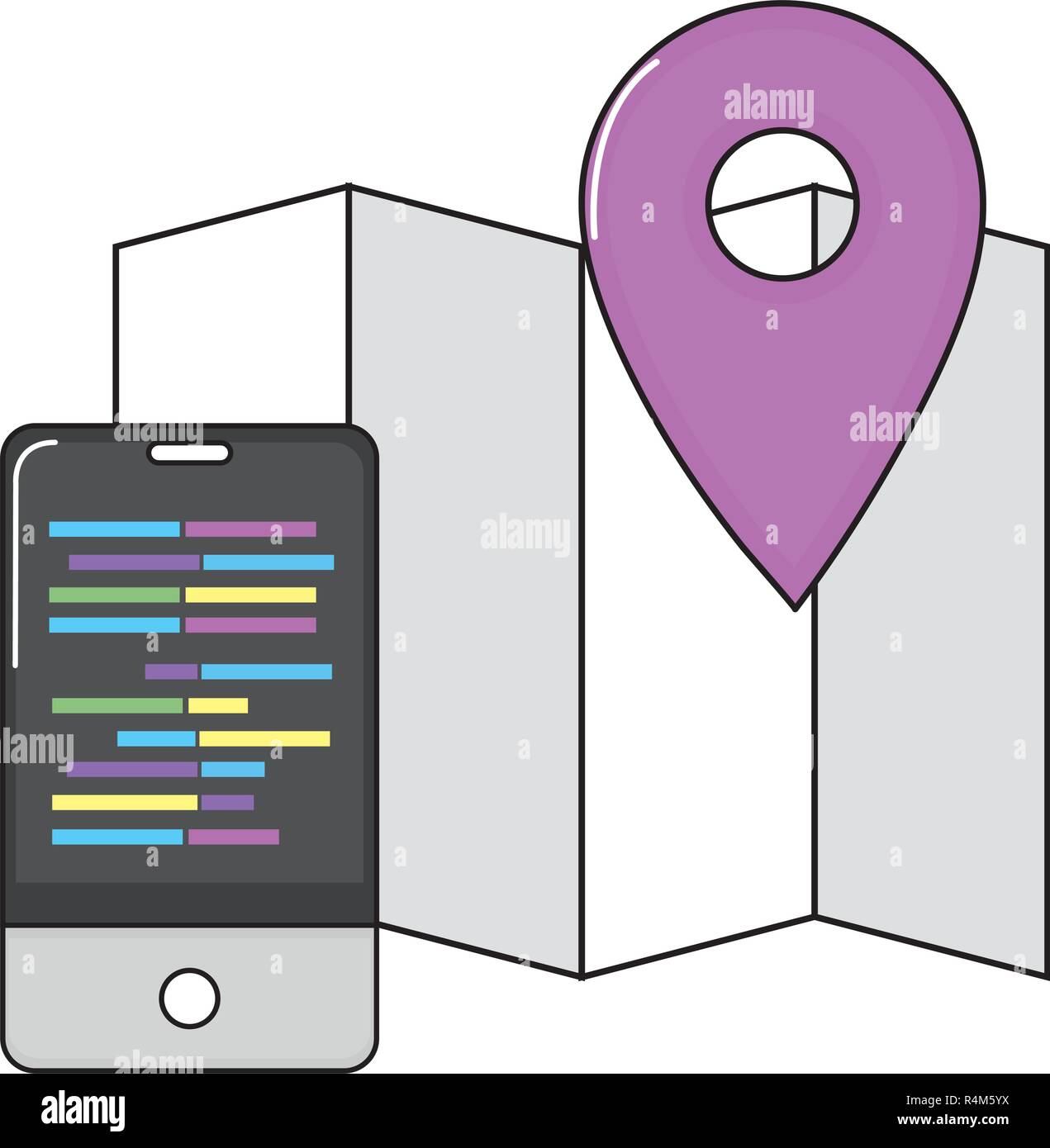 technology smartphone with gps location and map cartoon vector ...