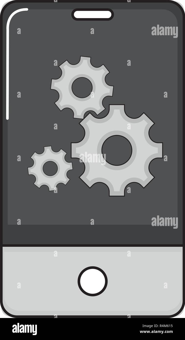 technology smartphone with gears support cartoon vector illustration ...
