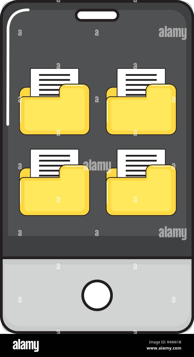 technology smartphone with documents folder cartoon vector illustration ...
