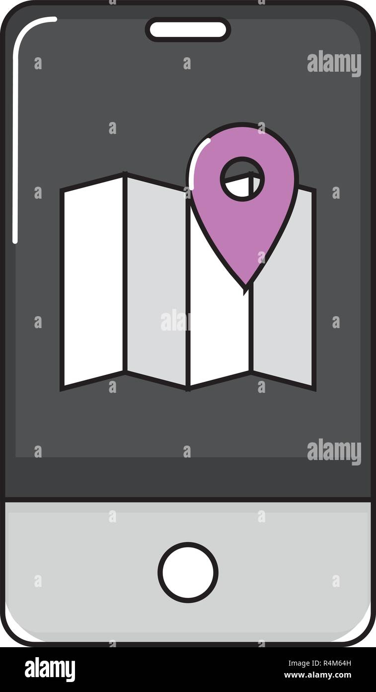 technology smartphone with gps location and map cartoon vector ...