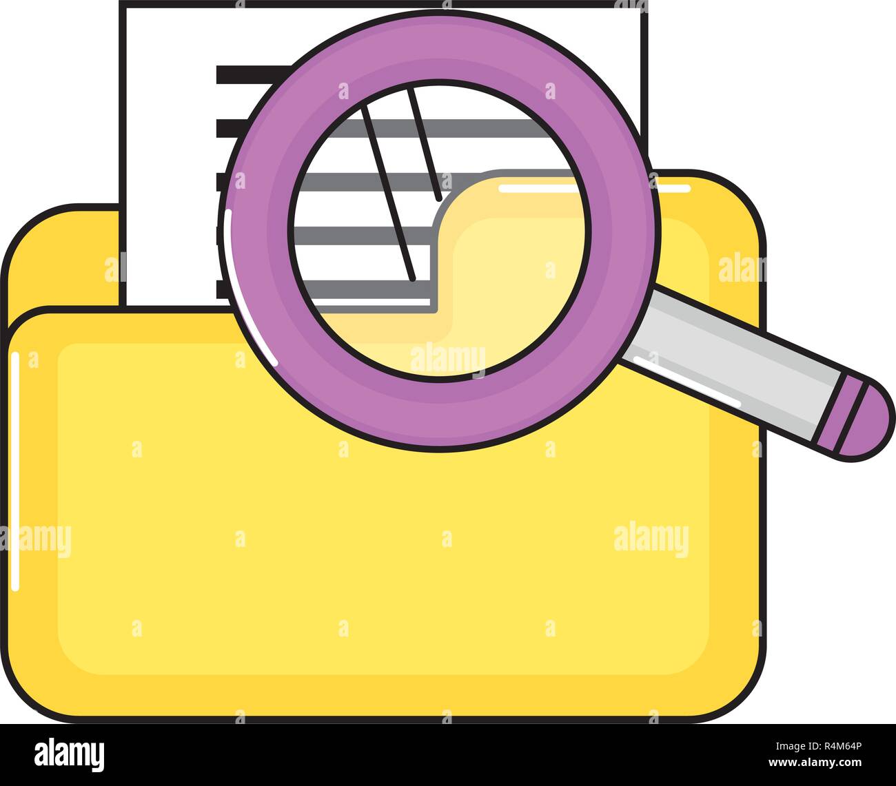 technology documents folders analyzed by magnifying glass cartoon ...
