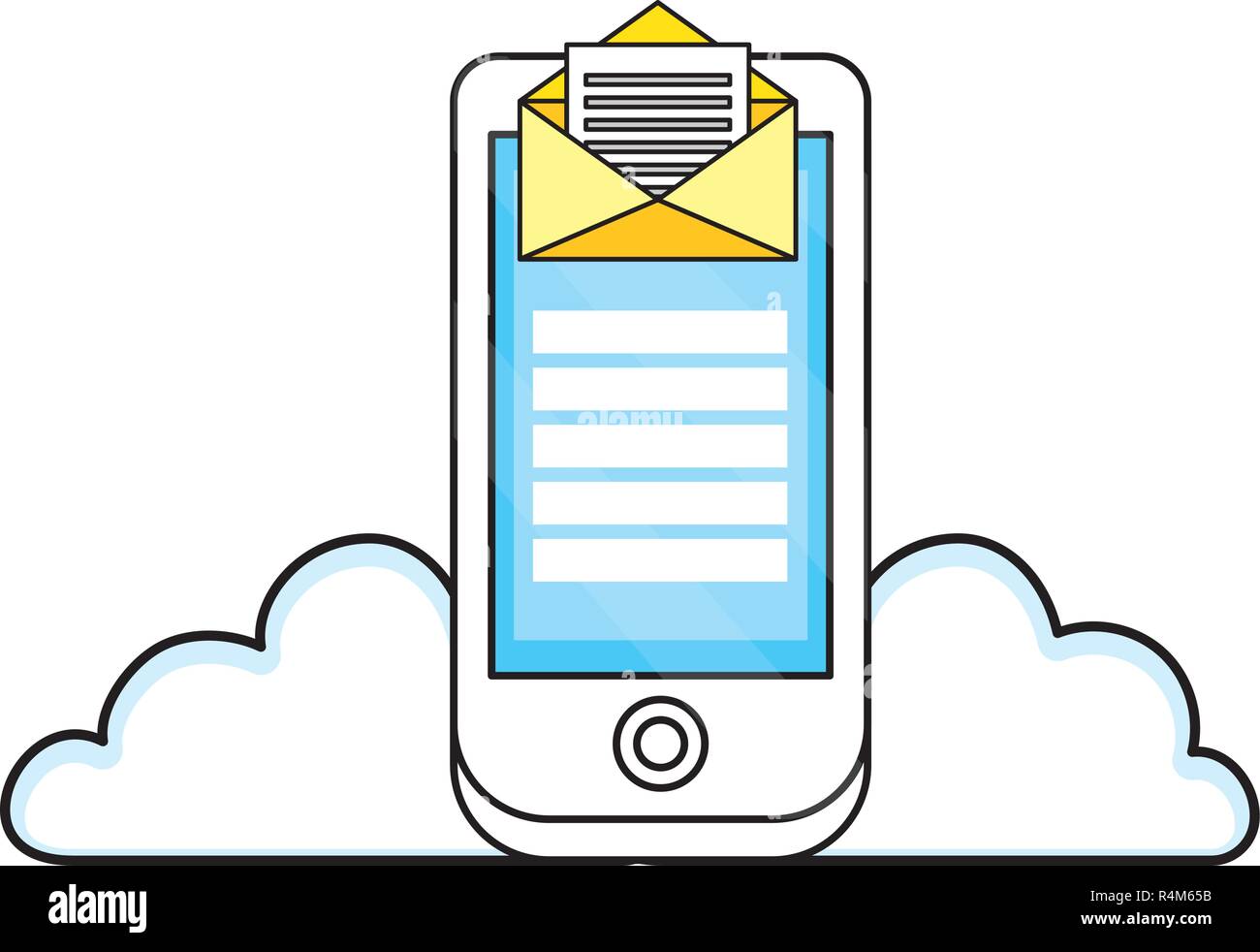 technology smartphone between clouds with email cartoon vector ...
