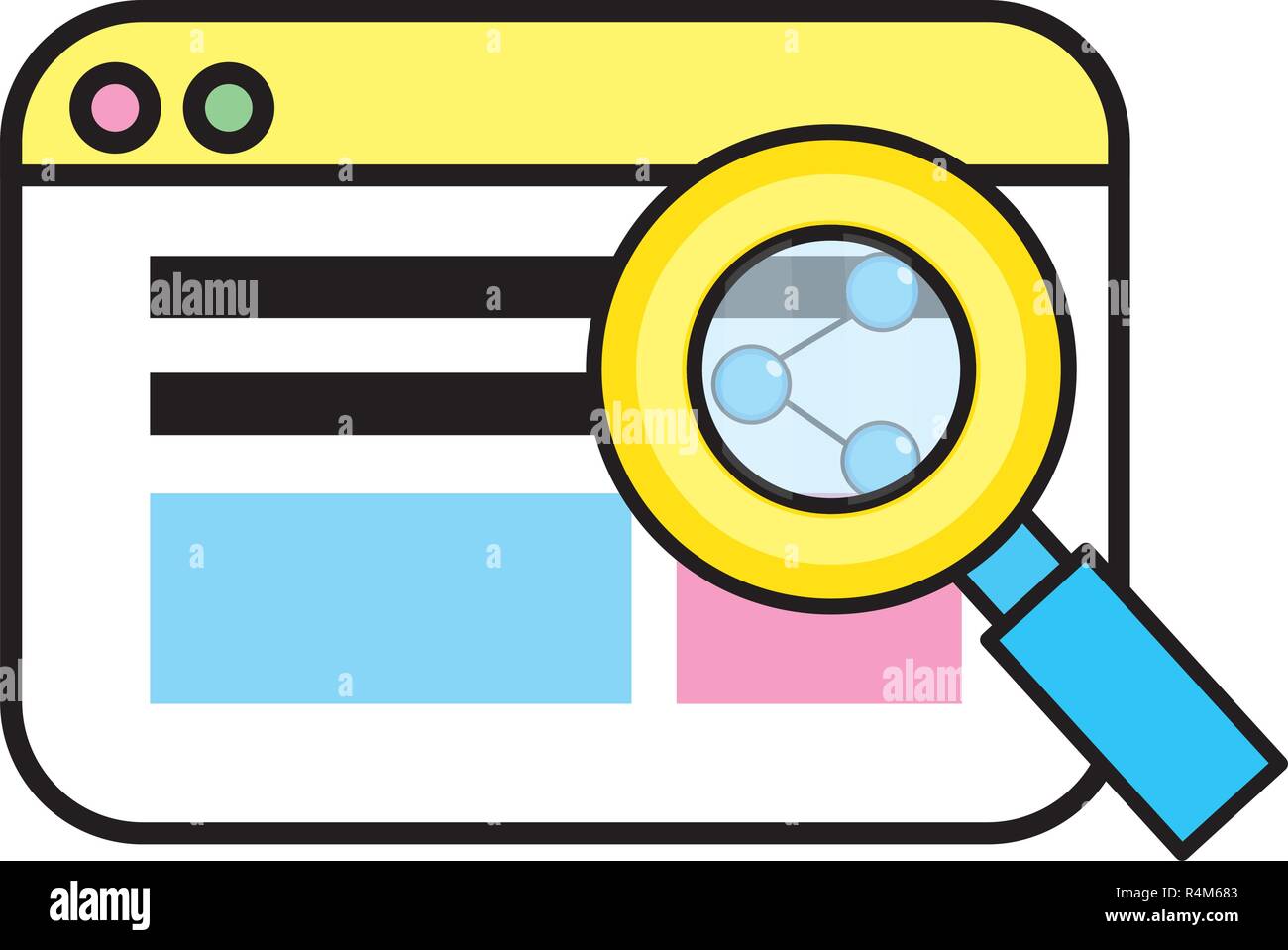 Technology Computing Window Analyzed By Magnifying Glass Cartoon Vector Illustration Graphic