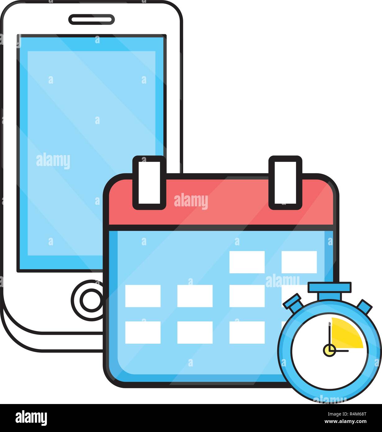 technology smartphone with calendar app and clock cartoon vector ...