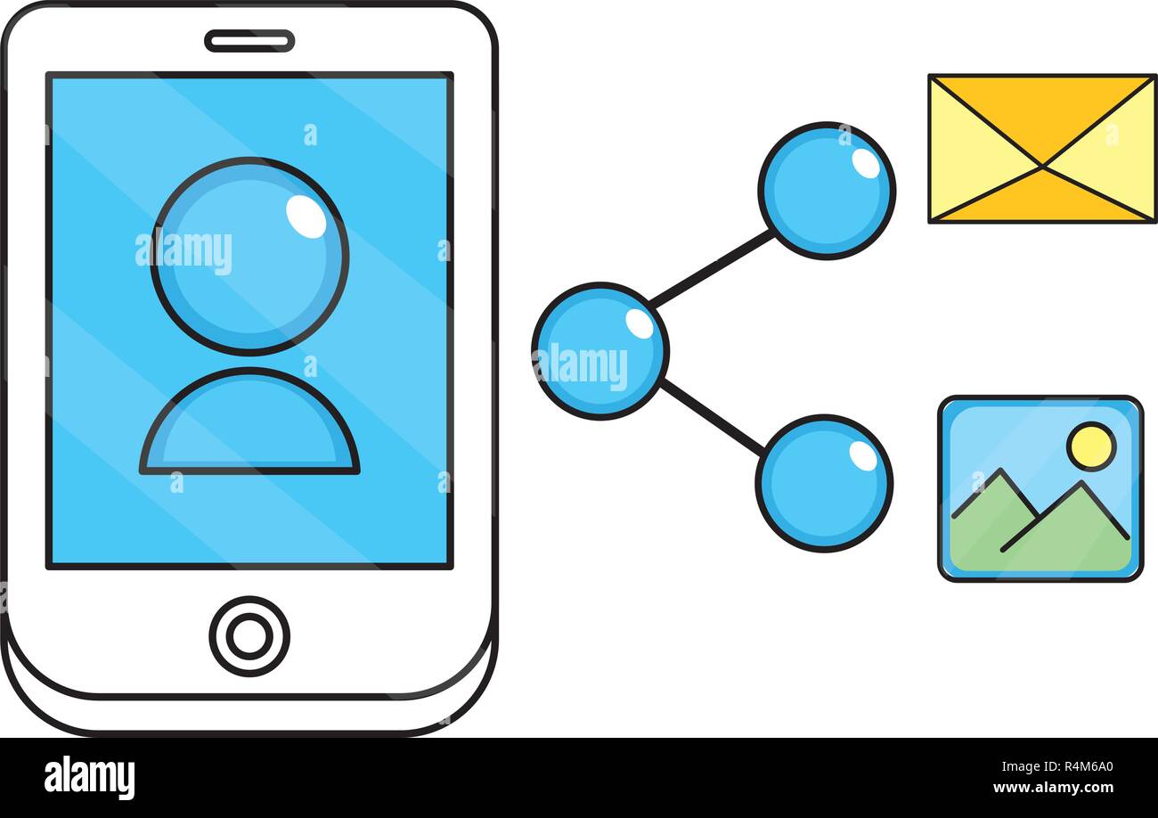 technology smartphone with image sharing with email cartoon vector ...