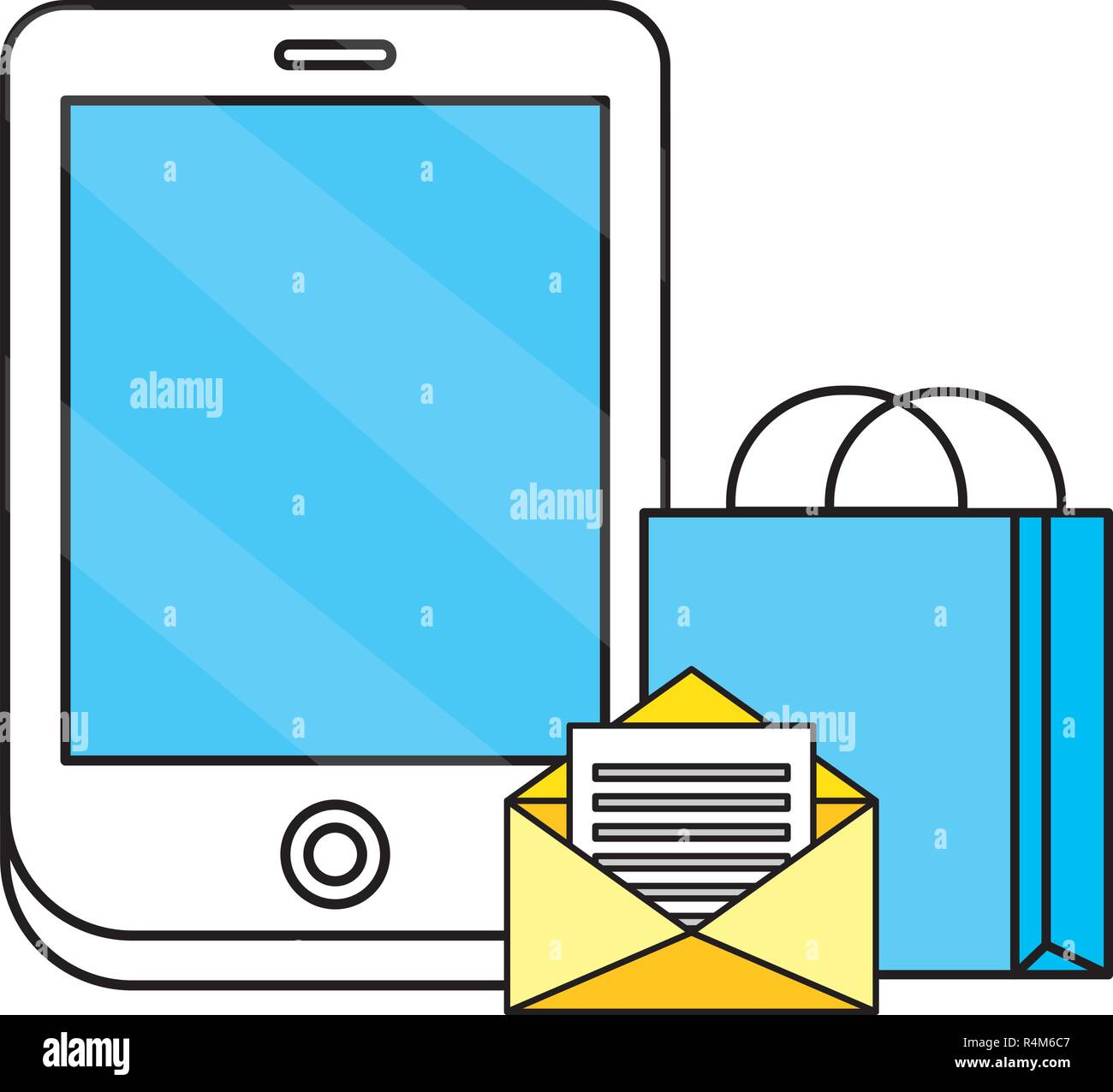 technology smartphone with shopping bag and email cartoon vector ...