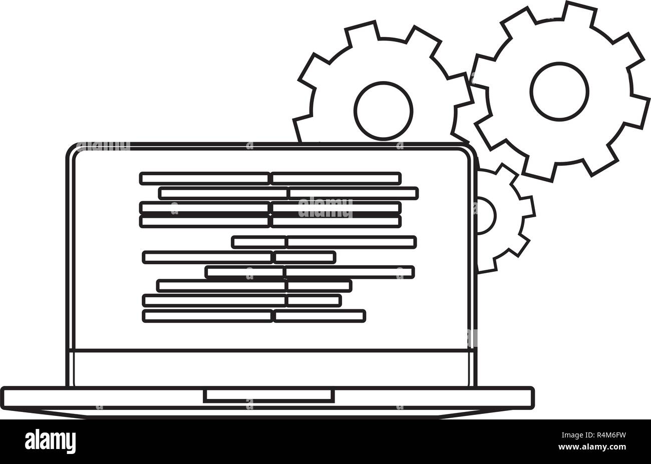 technology laptop with gears support cartoon vector illustration ...