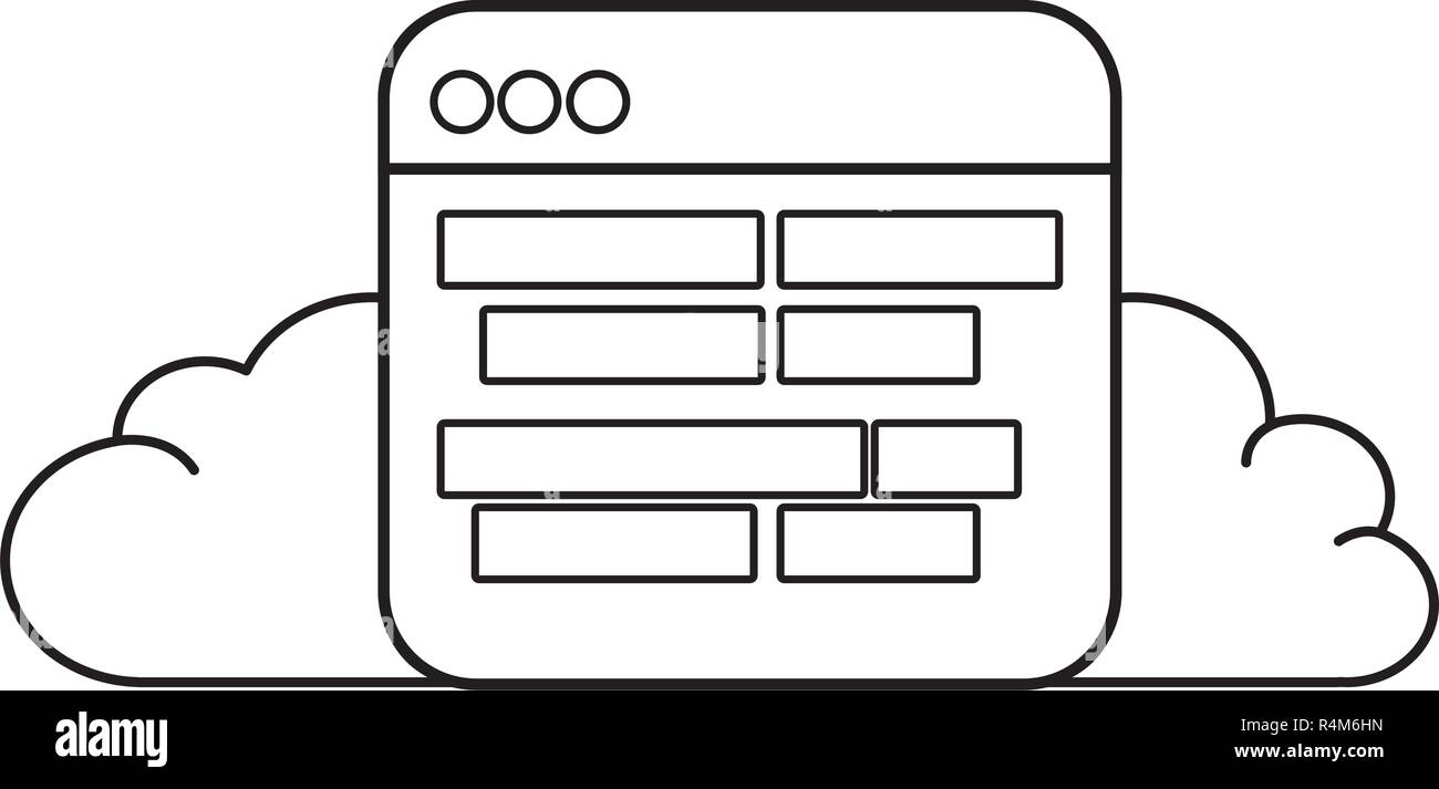 technology computer window in front clouds cartoon vector illustration ...