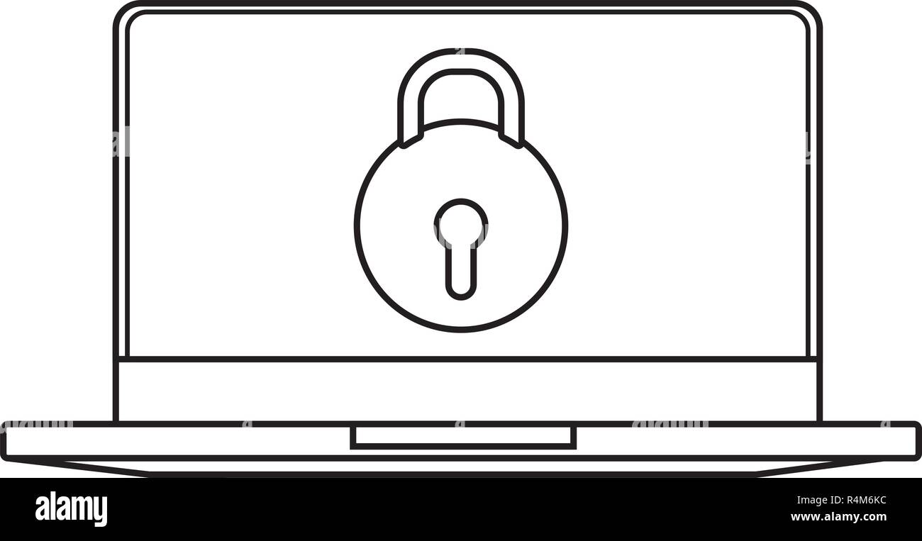 technology laptop with padlock security support cartoon vector ...