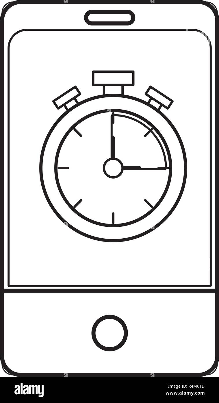 technology smartphone with clock cartoon vector illustration graphic ...