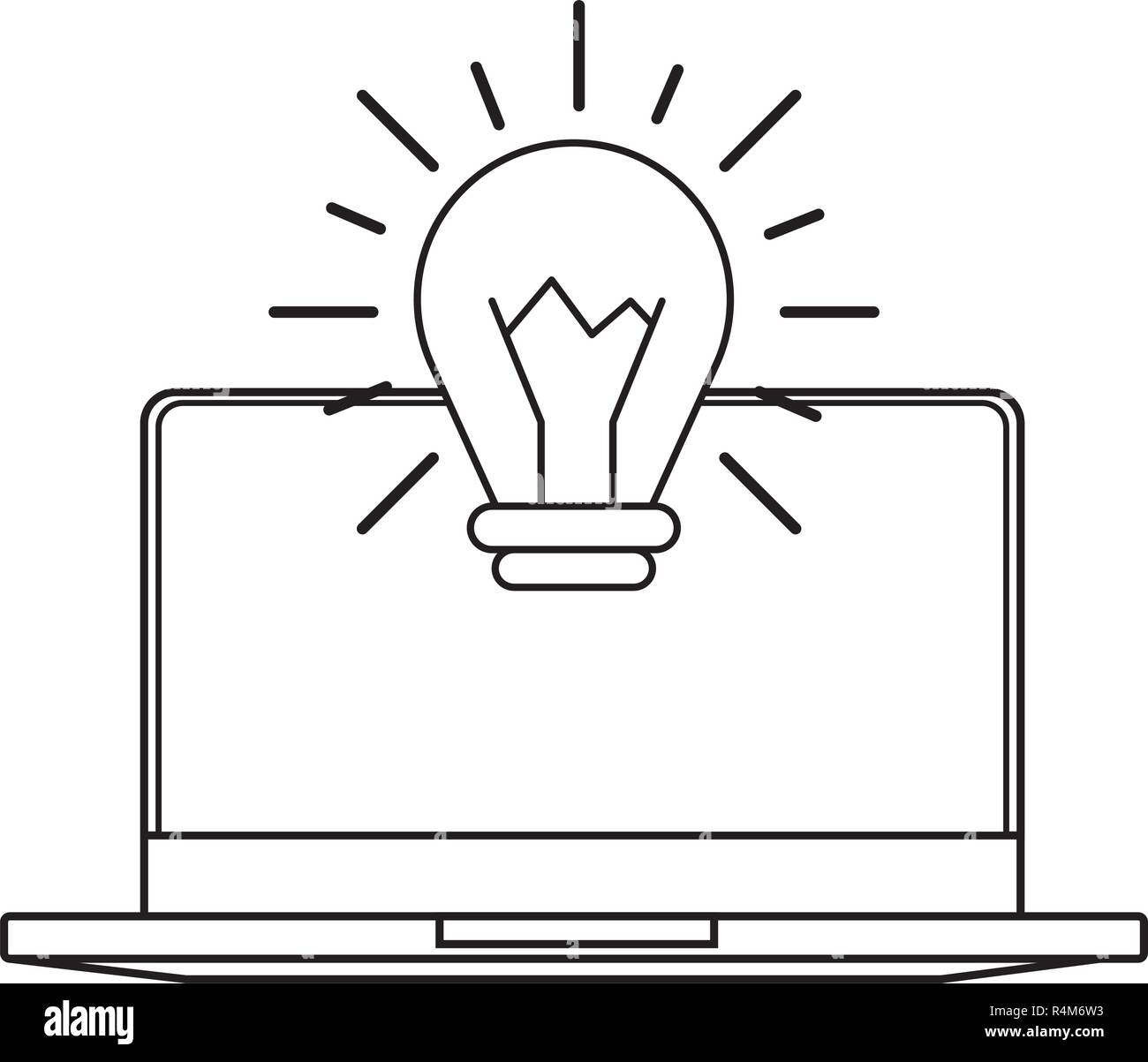 technology laptop with light bulb idea cartoon vector illustration ...