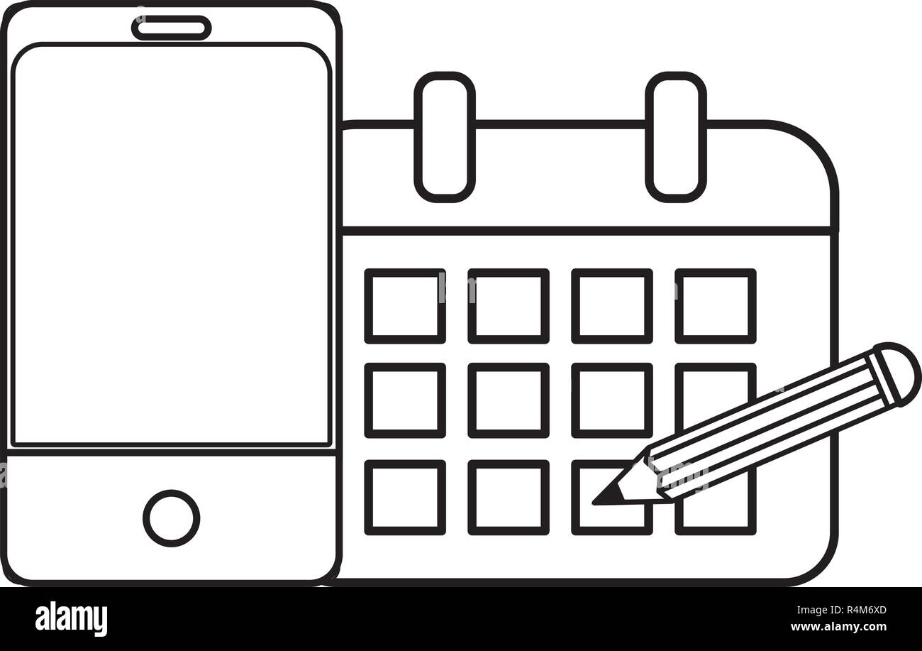 technology smartphone with calendar app and pencil cartoon vector ...