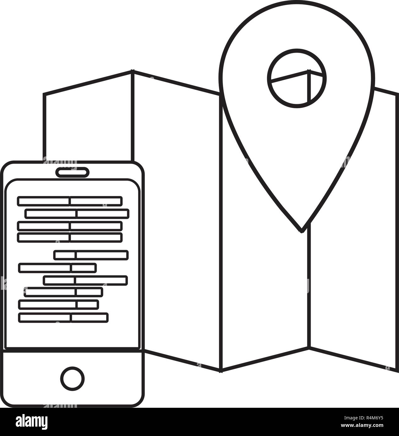 technology smartphone with gps location and map cartoon vector ...