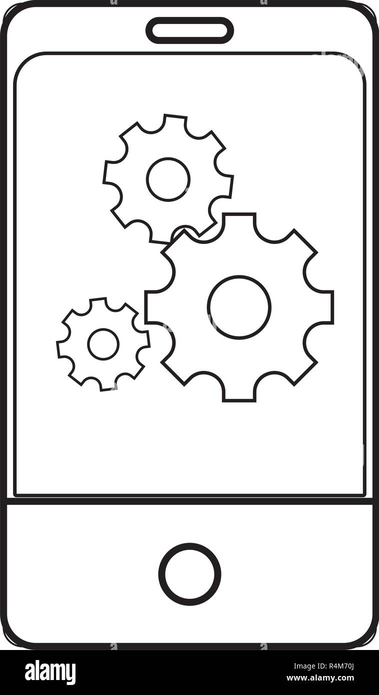 technology smartphone with gears support cartoon vector illustration ...