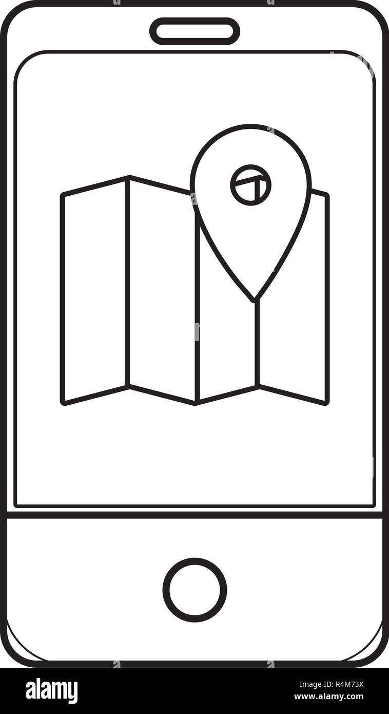 technology smartphone with gps location and map cartoon vector ...