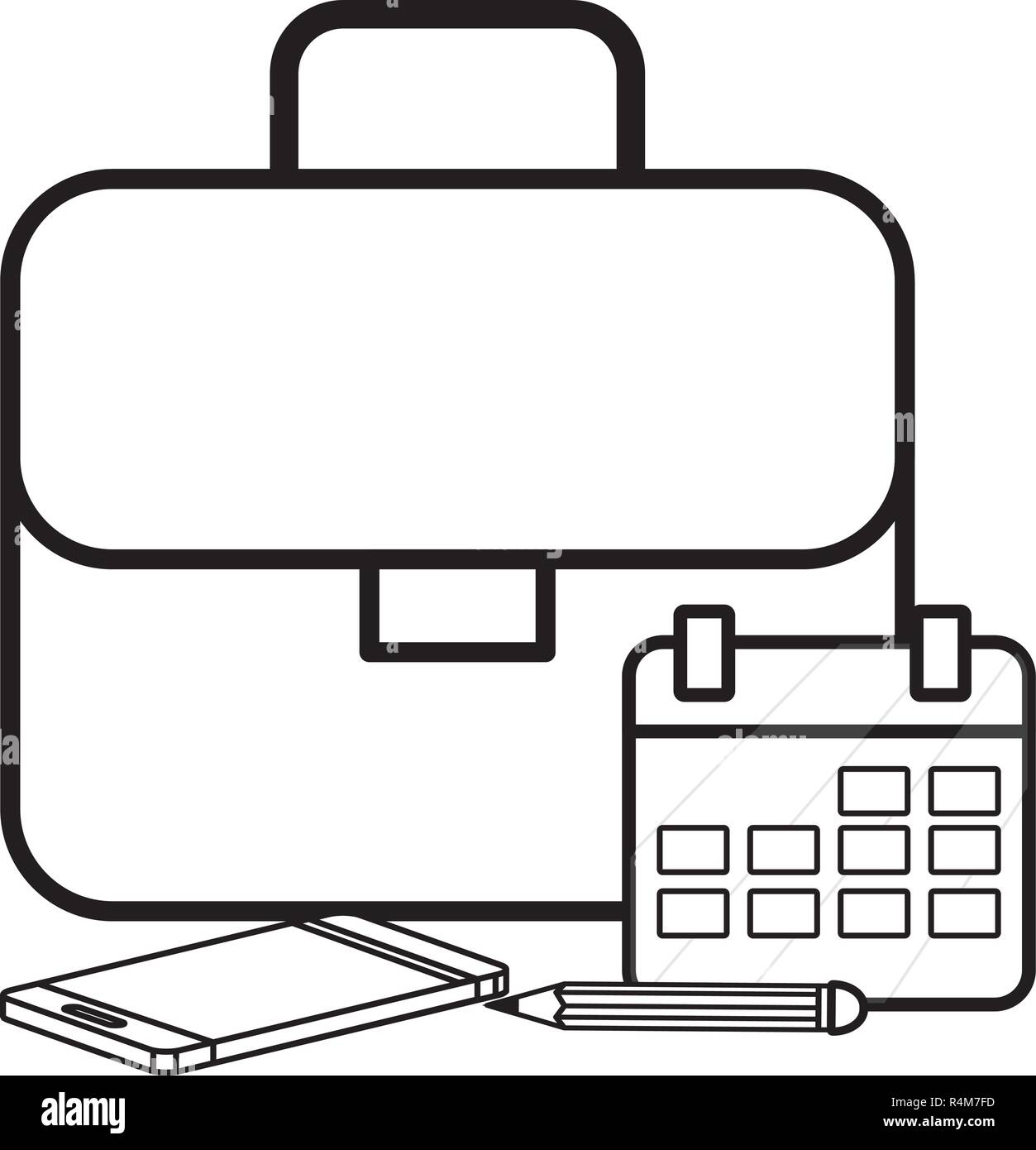 business briefcase with calendar and pencil with smartphone cartoon ...