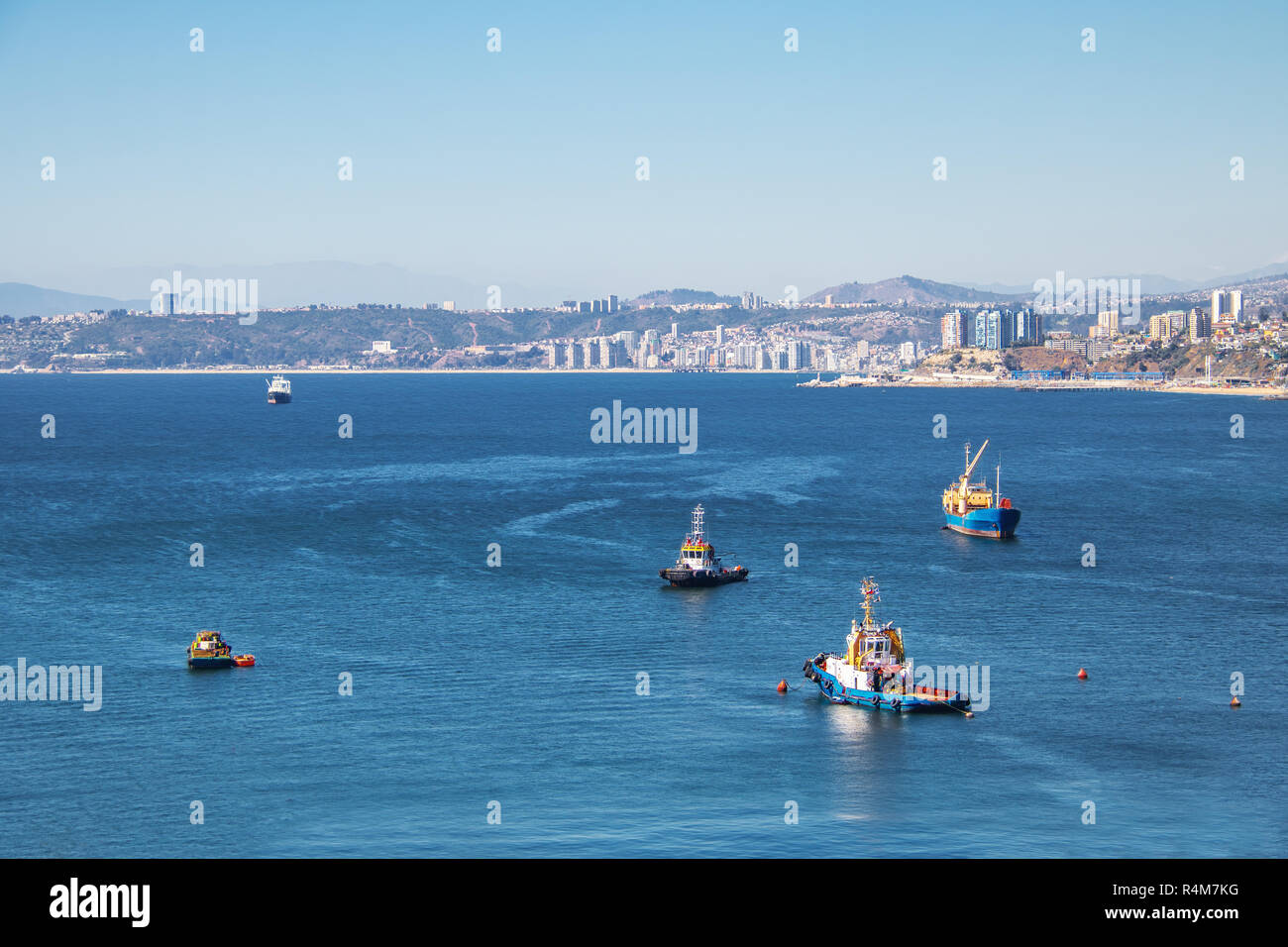 Aerial view of Valparaiso Bay from Paseo Gervasoni at Cerro Concepcion ...