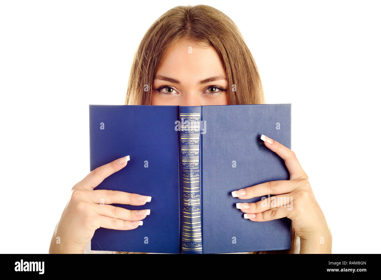 young girl with book isolated on a white background Stock Photo - Alamy