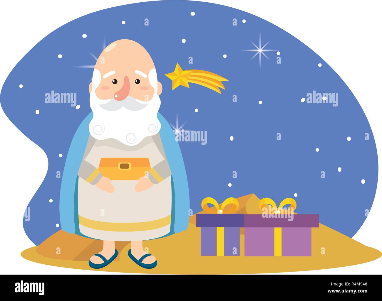 christmas nativity scene wise man with gifts cartoon vector ...