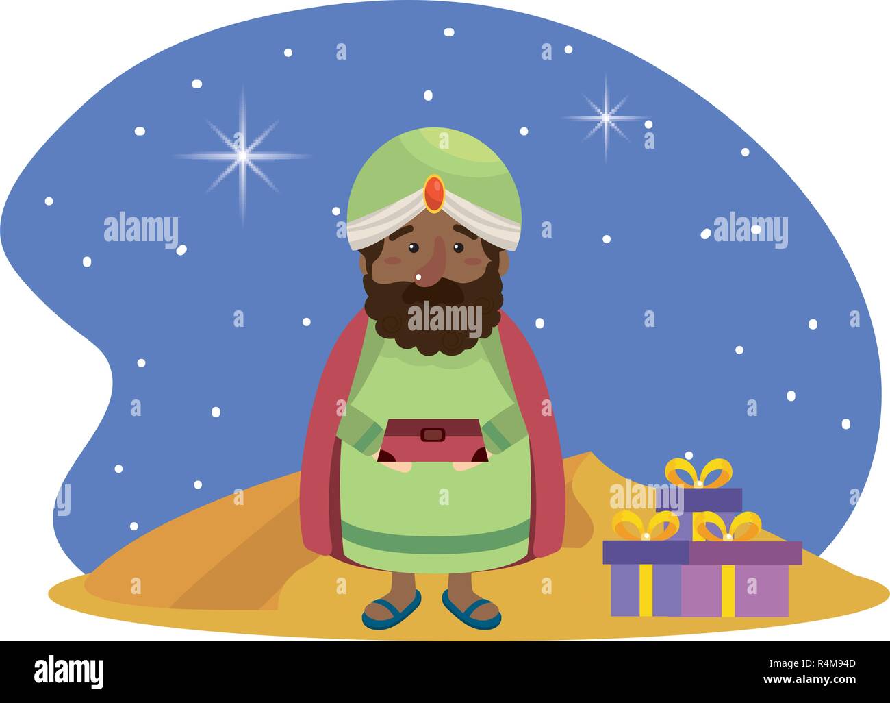 christmas nativity scene wise man with gifts cartoon vector ...