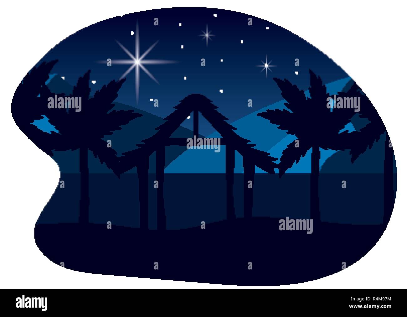 christmas nativity stable at night cartoon vector illustration graphic ...